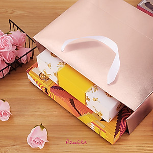 ROSEGLD 12 Large Gift Bags 13x5x10 Inches, Luxury Gift Bags, Rose Gold Gift Bags with Handles for All Occasions (Glossy Rose Gold with Grass Texture)