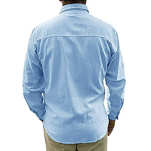 GDJGTA Men's Casual Cotton Linen Shirt Turn-Down Collar T-Shirt Tops Lapel Long Sleeve Button Solid Beach Top Blouse M-3XL