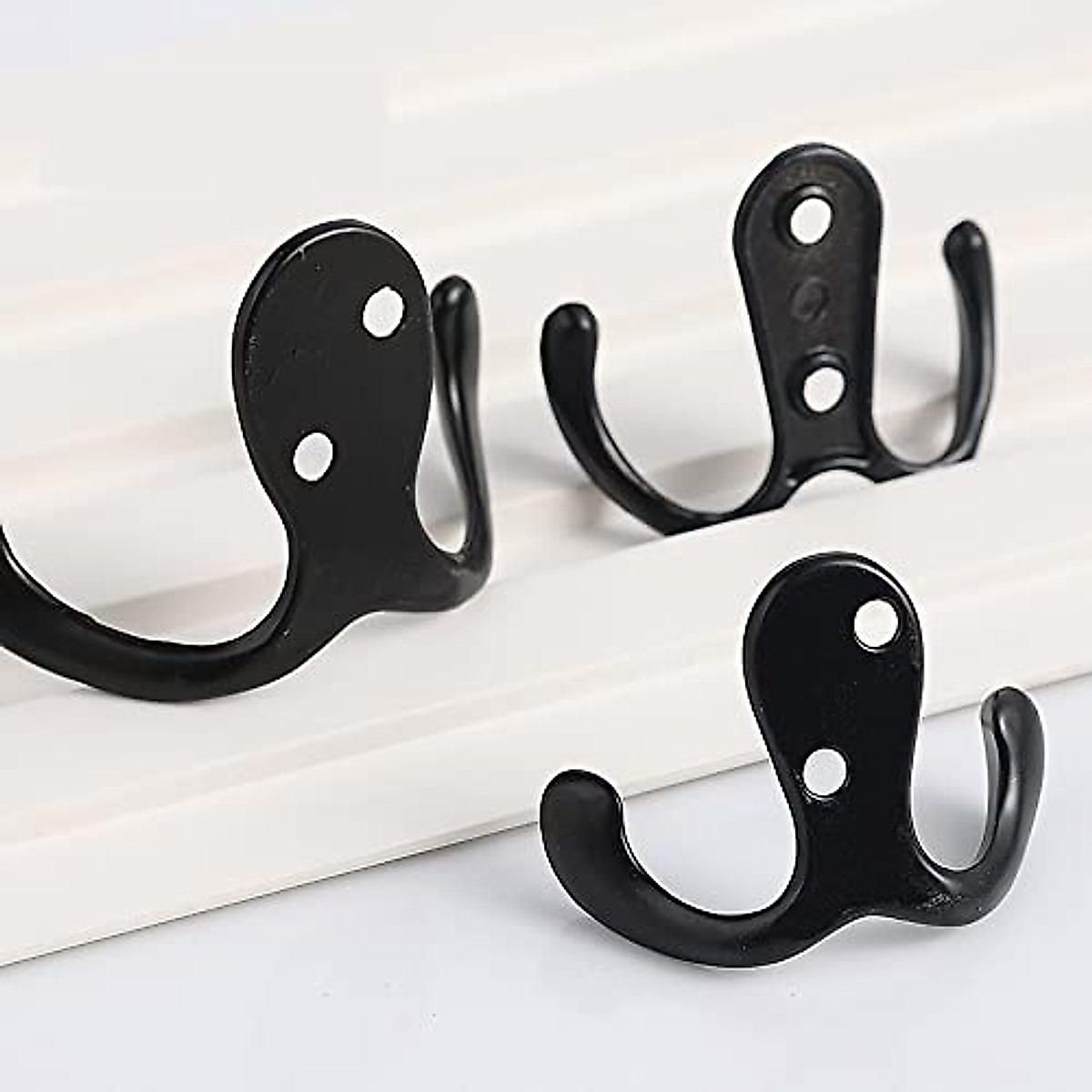 GDFYMI Coat Hooks Hardware, Double Hooks for Hanging Coats Wall Mounted Towel Hooks with Screws (Black,10 Pcs)