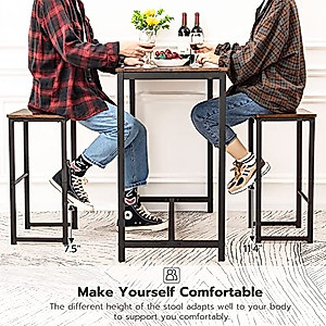 HOOBRO Bar Stools, Set of 2 Bar Chairs with Different Height Pedals, 25.6 Inch Tall, Black Steel Frame, for Living Room, Dining Room, Kitchen, Industrial Design, Rustic Brown BF34BY01G1