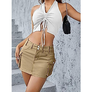 Cargo Skirt Jean Skirt Mini Skirt y2k Jean Skirt for Women Cargo Skirt y2k Cargo Mini Skirt Cargo Skirts for Women Women's Casual Low Waisted Solid Button Up Denim Jean Skirt Khaki