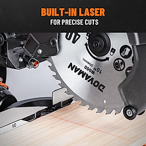 DOVAMAN 10in Sliding Miter Saw, Multi-use w/ 3 Blades, 15A Miter Saw, 4500/3200RPM, Ambidextrous Use, 0-45° Bevel Laser Cut, Max Cut 3.5x13.4in, 9 Positive Stops, for Cutting Wood, PVC or Soft Metal