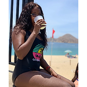 IFFEI Mommy and Me Swimsuits One Piece Good Vibes Printed Family Matching Swimwear Monokini Bathing Beach Wear Black Women: L