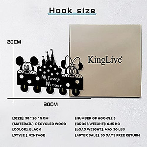 Mickey Mouse Disney Key Hooks,Door Hooks Self-Adhesive Key Holder for Wall Entryway, Kitchen,5 Hook Black Heavty Duty 6lb (Mickey Mouse)