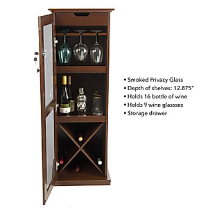 Atlantic Herrin Bar Cabinet, Tempered Glass Lockable Door, European Hidden Hinges, Storage for 9 Wine Glasses & 16 Bottles of Wine, Accessory Drawer & Liquor Storage, PN 38408116 – Textured Chestnut