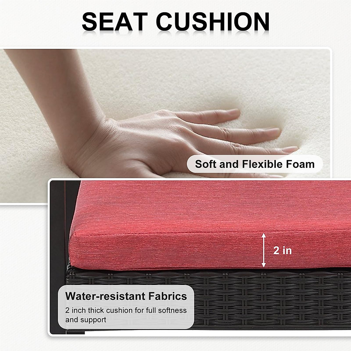 BPS 3 Pieces Patio Furniture Set, Outdoor Rattan Wicker Chairs with Table, 3 Pcs Sofa Set with Cushion, Conversation Furniture for Garden Poolside