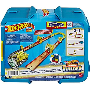Hot Wheels Track Builder Playset Lightning Boost Pack, 12 Component Parts & 1:64 Scale Toy Car in Storage Container
