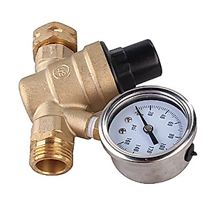 Water Pressure Regulator, Brass Lead-free Adjustable RV Water Pressure Reducer with Guage and Inlet Screened Filter, 160 PSI Gauge, By Kepooman (Gauge)