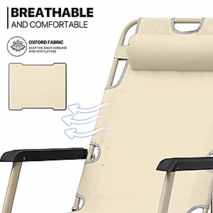 MoNiBloom Folding Beach Lounge Chair, Fixed 135° Angles Patio Outdoor Furniture Camping Pool Side Beach Lawn Lounger Chair with Adjustable Headrest for Lawn Backyard, 330lbs Capacity