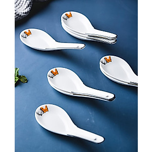 123Arts Ceramic Spoons Cartoon Cat Soup Spoons Dessert Spoons, Set of 5