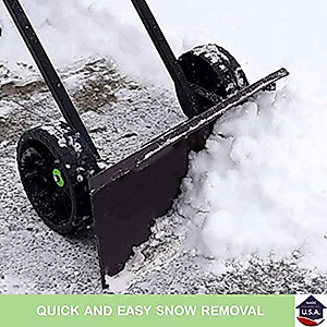 Pro Premium 30 inch SnoDozer Rolling Pusher Shovel on Wheels with Heavy Duty Flip-It Bi-Directional Angled Blade for Snow Removal of Drive & Walkway | Clean Barn Grain Plow | Made in USA | Model P775