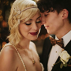 GORTIN 1920's Flapper Headband Leaf Rhiestones Headpiece Pearl Tassel Headdress Bride Wedding Head Bands Bridal Flapper Hair Accessories Head Chain for Women and Girls (Gold)