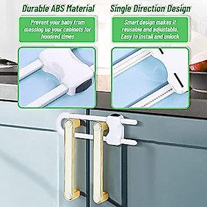 6 Packs Sliding Cabinet Locks, Modacraft Baby Proofing U-Shaped Child Safety Latches Adjustable White Locks for Handles Knobs Drawers Closet Cupboard