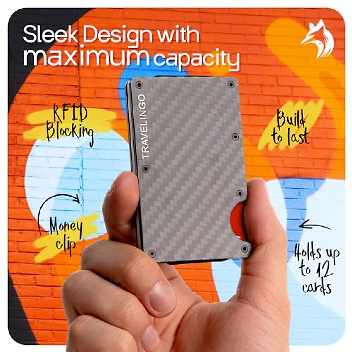 TRAVELINGO wallets for men, Carbon Wallets For Men Minimalist Credit Card Holder - Slim Wallet for Men with RFID Blocking - Front Pocket Wallet with Money Clip (Carbon Fiber)