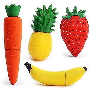 LEIZHAN 4 x 32GB Fruits USB Flash Drive Cute Banana Thumb Drive Pineapple Pendrive Strawberry Photo Stick Carrot Computer Memory Stick USB 2.0 Creative Backup Drive