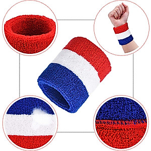 Bememo 12 Pcs Neon Sweatbands Paris Sports Competitions Wristband Sweat Wrist Band for Men Women, for Tennis, Basketball, Running(3.15",Red, White, Blue)