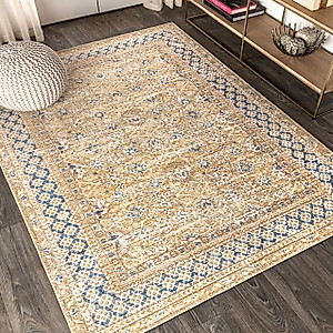 JONATHAN Y SMB107J-28 Madrid Vintage Filigree Textured Weave Indoor Outdoor Area-Rug, Classic Traditional Transitional Easy -Cleaning,Bedroom,Kitchen,Backyard,Patio,Non Shedding, Cream/Green, 2 X 8