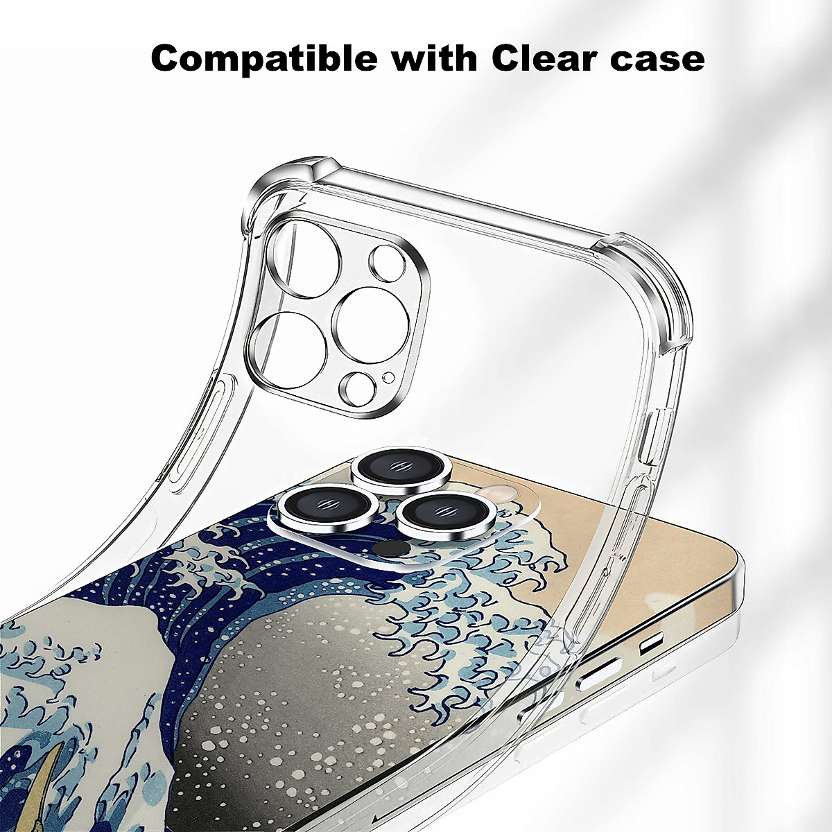 HK Studio Great Wave Skin Decal (Not Case) for iPhone 14 Pro Max - No Bubble, Slim, Waterproof - Protecting & Personalizing iPhone's Back, Camera, Frame Blue