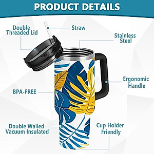 FRCSDIY Leaves Insulated Tumbler with Handle and Straw Lid,30oz Leakproof Stainless Steel Cup BPA-Free Water Bottle