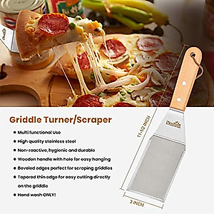 Stanbroil Metal Spatula and Bench Scraper Set for Cast Iron Griddle, Commercial Grade Stainless Steel Flat Top Grill Utensils, Set of 4