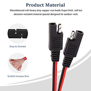 A ABIGAIL 2PCS SAE Extension Cable 10AWG SAE to SAE Quick Disconnect Wire Harness SAE Connector Solar Panel Extension Cable for Automotive RV Battery Tender Motorcycle Cars Tractor 10 Gauge 1M 3Ft