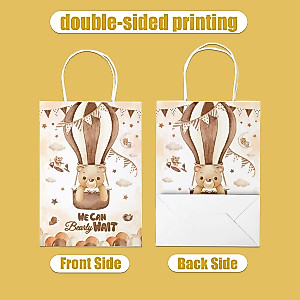 GREHUMOR Bear Baby Shower Decorations -Neutral Bear Baby Shower Paper Bags We Can Bearly Wait Gift Bags with Handles Thank You Gift Bags