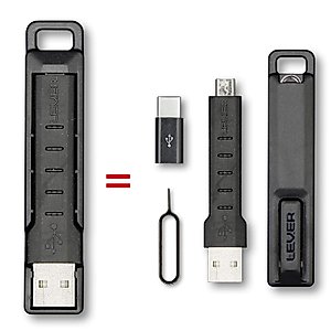 Lever Gear CableKit - Portable Micro USB Keychain Charger Cord. Includes Micro USB Cable, Secondary Adapter, Carry Case & SIM Tool. Micro USB Key Chain Charging Cable Kit. (1 Pack, USB-C Adapter)
