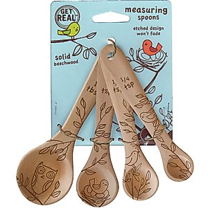 Talisman Designs Laser Etched Beechwood Measuring Spoons | Set of 4 | Nature Design | Natural Wooden Measuring Spoons Set | Cute & Functional Kitchen Tools