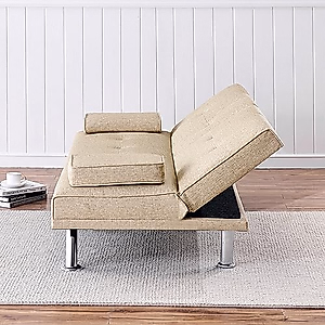 JCSTEU 67" Leather Sofa Bed with Cup Holder, Folding Sleeper Loveseat Couch with Adjustable Backrests, Convertible Loveseat Sofa for Living Room, Apartment,600 LBS Support (Beige)