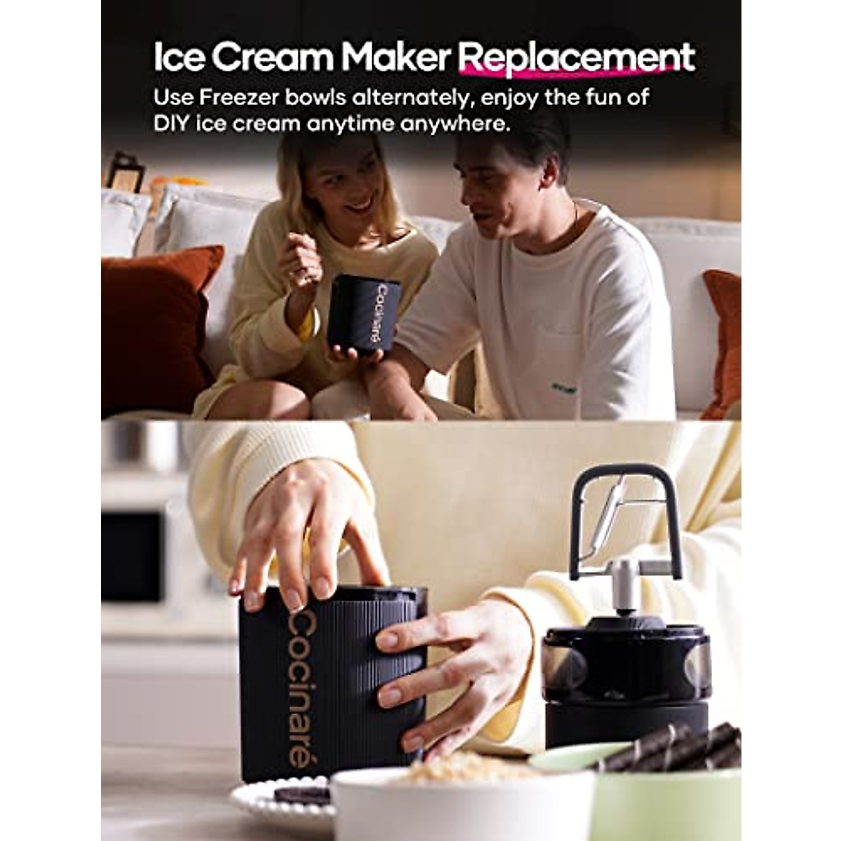 Cocinare KRUSH Ice Cream Maker Freezer Bowl, Stay Cold and Fresh for up to ONE hour, 304 Stainless Steel and BPA Free, Blue