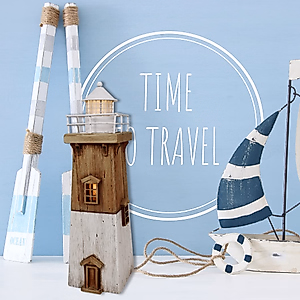 Waroom Home Rustic Wood Lighthouse Decor with Light Tabletop Nautical Decor, Wooden Decoration Beach Themed Coastal for Mediterranean 13.78H inch