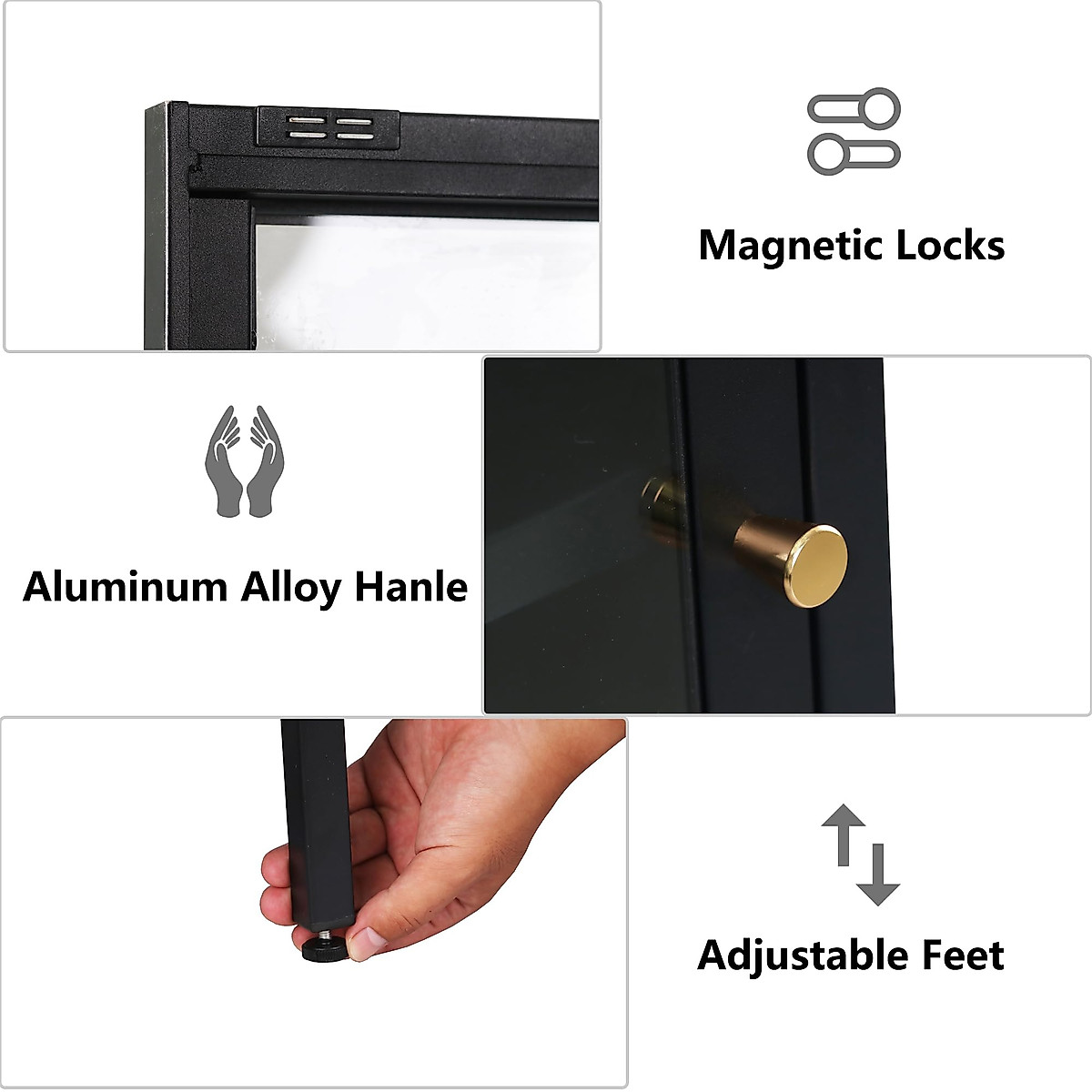 MIOCASA Display Cabinet Steel Storage Cabinet, Bookcase with Glass Door Accent Tall 4 Tier File Cabinet for Home, School, Gym, Bathroom and Office (H150-Glass 1D)