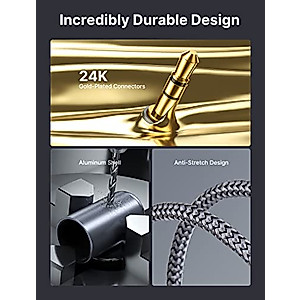 JSAUX RCA to 3.5mm Cable, 【6.6ft/2M】 Aux to RCA Headphone Male to Male Jack Adapter Nylon Braided 1/8 to RCA Audio Y Cord for Smartphones, MP3, Tablets, Speakers, HDTV -Grey