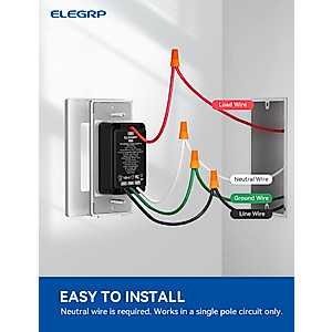 ELEGRP Single Pole Smart Dimmer Light Switch DPR10, 2.4GHz Wi-Fi Dimmer Switch Compatible with Alexa and Google Assistant, Needs Neutral Wire, No Hub Required, UL and FCC Listed, White, 1 Pack