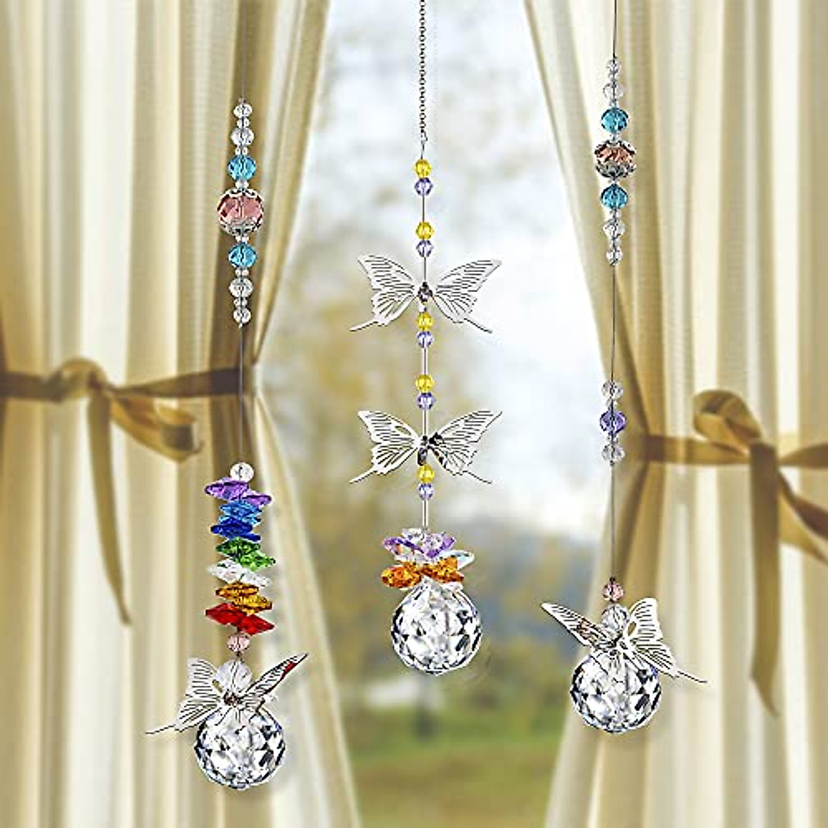 H&D HYALINE & DORA Crystal Suncatcher Window Hanging Ornament Crystals Ball Prism Rainbow Maker Butterfly Decor Pendant Set for Home Garden