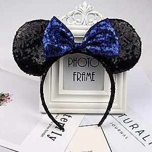 A Miaow Sequin Black Mouse Ears Headband MM Glitter Hair Clasp Adults Women Butterfly Hair Hoop Birthday Party Holiday Park Photo Supply (Black and Blue)