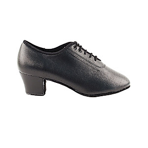 Very Fine Dance Shoes - Ladies Practice, Cuban Low Heel, Waltz Ballroom Dance Shoes - C2001-1.6-inch Heel and Foldable Brush Bundle - Black Leather - 8.5