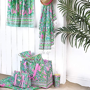 Lilly Pulitzer Cute Lunch Bag for Women, Large Capacity Insulated Tote Bag, Pink/Green Mini Cooler with Storage Pocket and Shoulder Straps, Suite Views