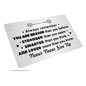 Inspirational Quote Gift for Women Men, Always Remember You are Braver Than You Believe Never Give Up Quote Wallet Card Engraved Wallet Insert Gifts for Birthday Graduation Christmas