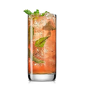 JoyJolt Faye 13oz Highball Glasses, 6pc Tall Glass Sets. Lead-Free Crystal Glass Drinking Glasses. Water Glasses, Mojito Glass Cups, Tom Collins Bar Glassware, and Mixed Drink Cocktail Glass Set