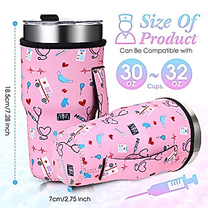 6 Pcs Nurses Appreciation Gifts Reusable Iced Coffee Cup Sleeve Neoprene Insulated Sleeves Tumbler Cup Drinks Sleeve Holder with Handle for Nurse Birthday Graduation Birthday 30 oz Cold Hot Beverages