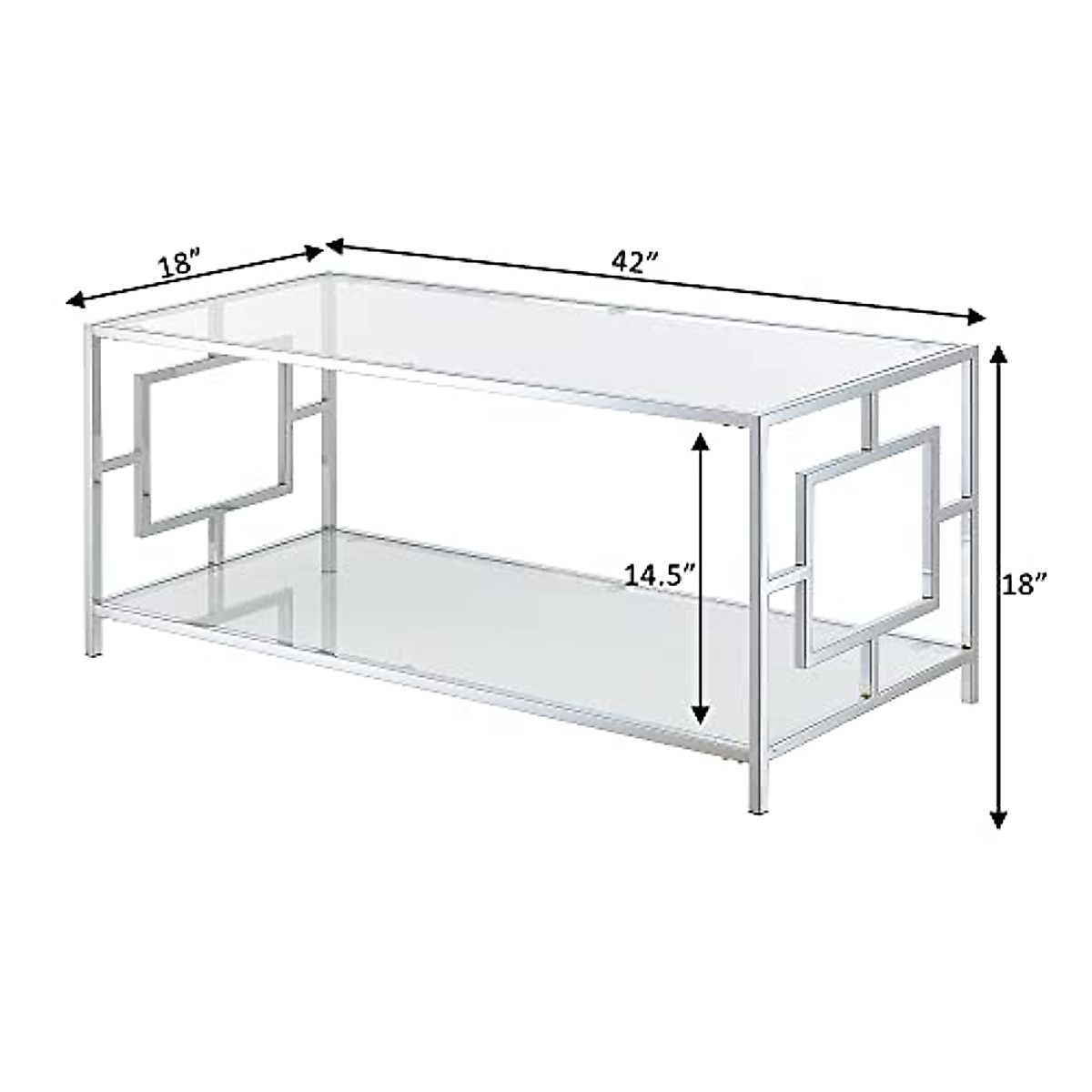 Town Square Chrome Coffee Table with Shelf, Glass/Chrome