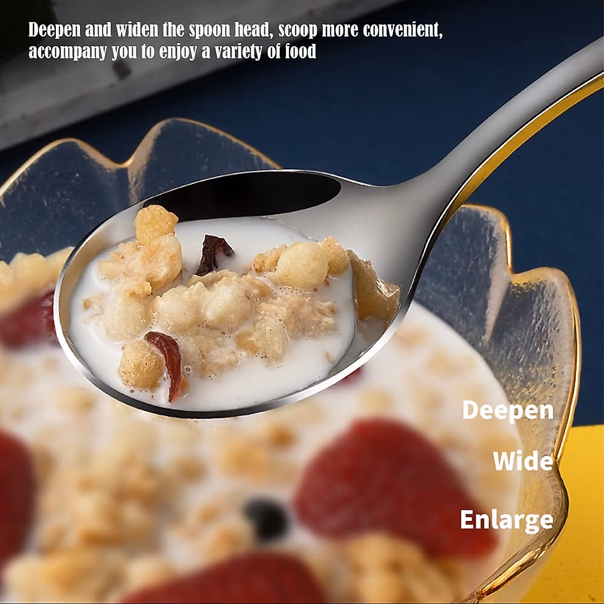 Siaiqiang Large Round Soup Spoons,4 pack Premium 18/8 Stainless Steel Korean Spoons with Long Handles,7.9''Long Tablespoon,Asian Soup Spoon Serves of coffee,desserts,salads(Silver)