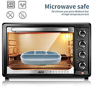 Toddler Plates with Lid Weaning Spoon Fork Set, Santi & Me Silicone Baby Plates with Suction Solid Feeding Dishes and Utensils Set - BPA Free, Microwave & Dishwasher Safe(Dusty blue)