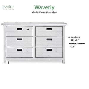 Evolur Waverly Double Dresser in Weathered White , 54x20.25x33 Inch (Pack of 1)