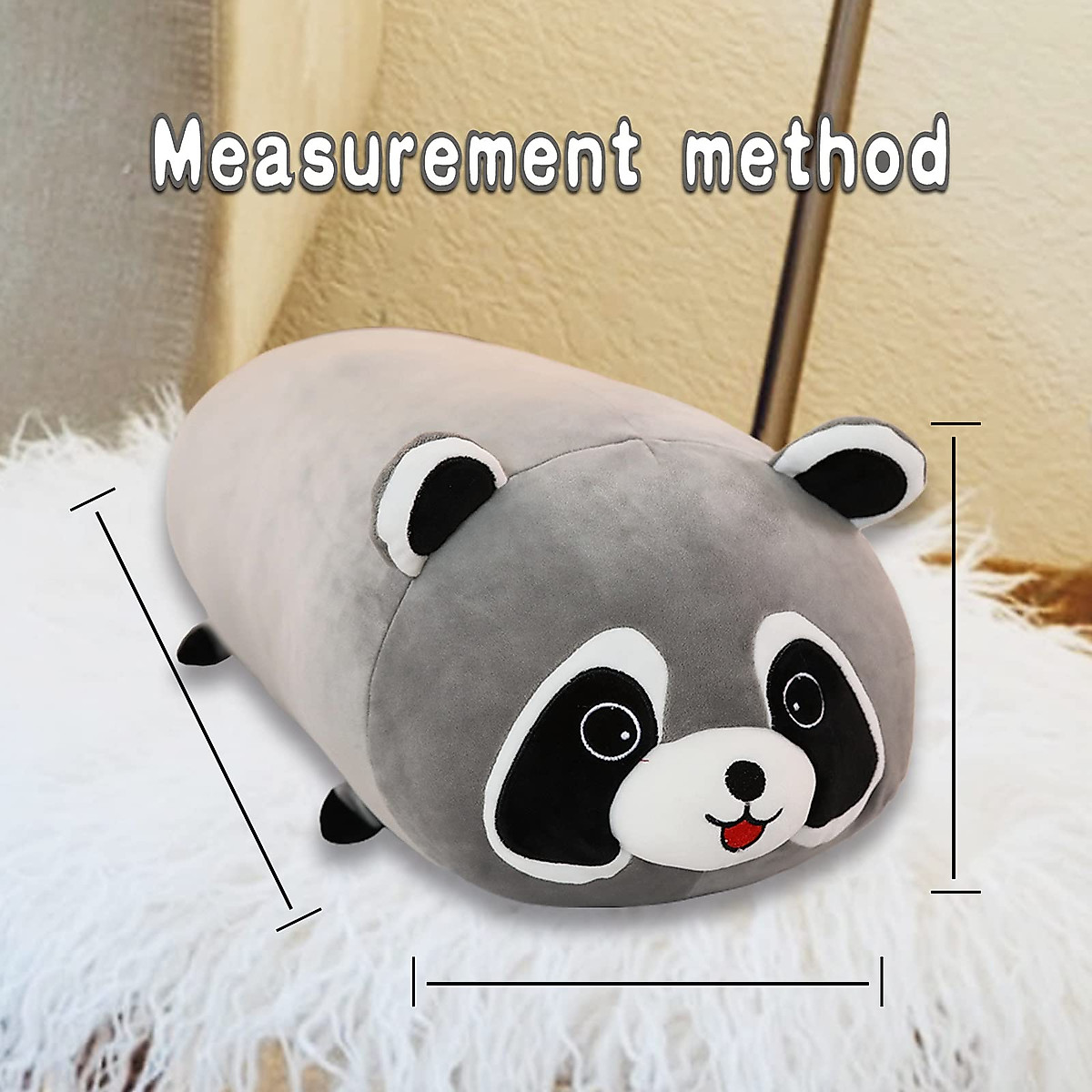 JIEBEI Cute Raccoon Plush Pillow, Raccoon Stuffed Animals, Soft Kawaii Plushies Cuddle Pillow, Cute Plushies Birthday Gifts for Kids (Raccoon,19 inch)