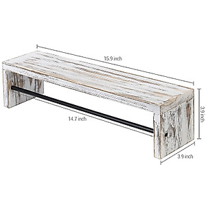 MyGift Shabby White Washed Solid Wood Sunglasses Display Shelf with Black Metal Hanging Bar, Wall Mounted Decorative Shelving and Eyewear Glasses Organizer Rail