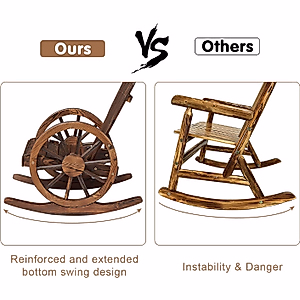 Kinsuite 2 PCS Fir Wooden Rocking Chair Set with Wheel Armrest, Outdoor Wagon Rocking Chairs for Garden, Lawn, Yard, Rustic Brown