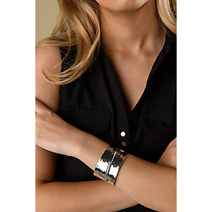 Charlie Paige Cuff Bracelet for Women | Nefriti Open Cuff Bracelet Bangle | Silver Finish