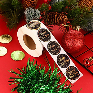 800 Pcs 2025 Happy New Year Stickers Round Black and Gold Stickers Bulk 1.38 Inch Snowflake New Year Labels Decorative Stickers for New Year Holiday Cards Envelopes Gift Boxes, 8 Designs